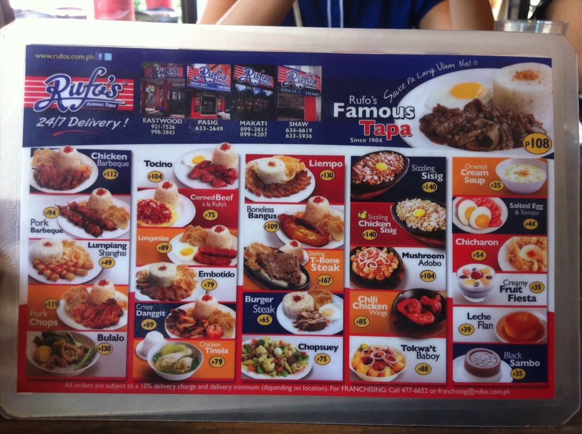 Menu at Rufo's - Eastwood restaurant, Quezon City