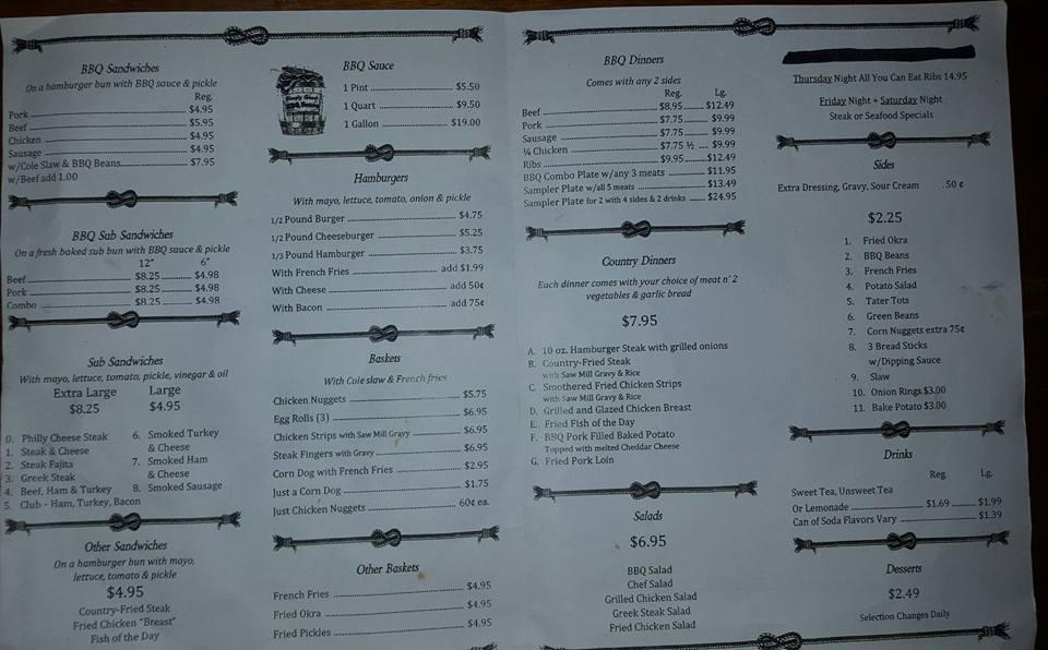 Menu at Simply Good BBQ, Mossy Head, US-90 W