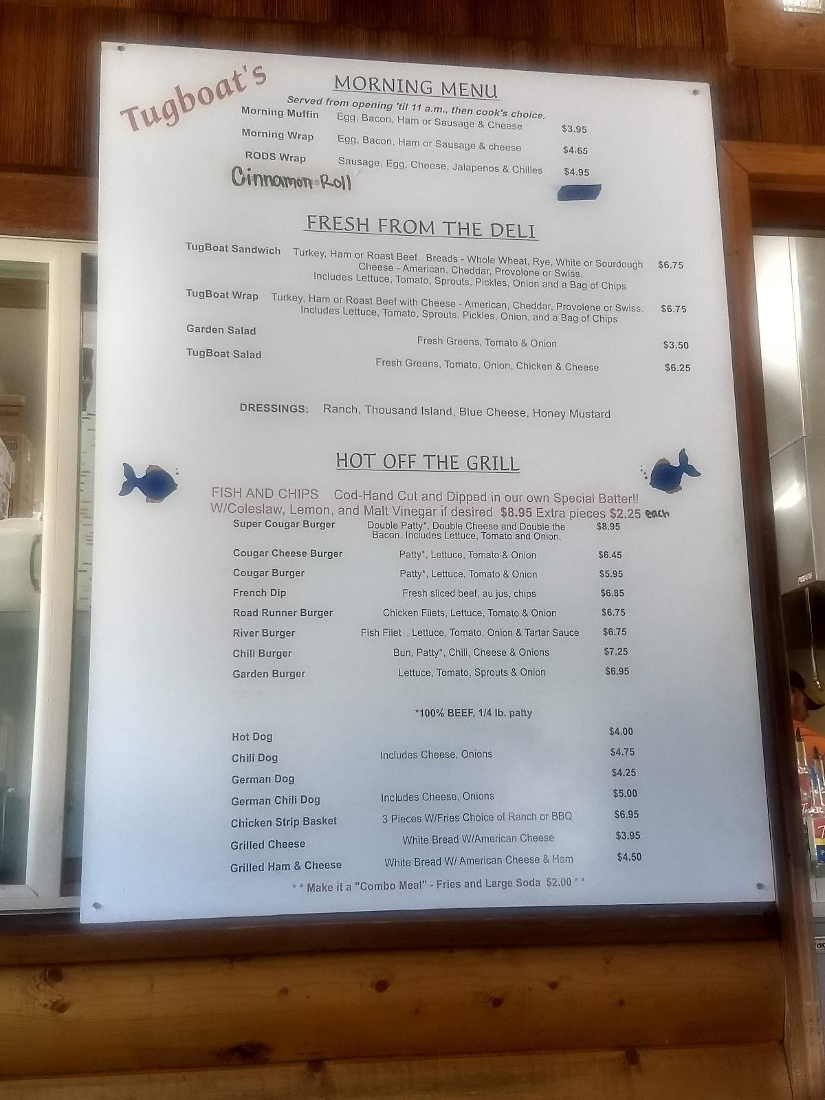 Menu at Tugboats restaurant, Curlew