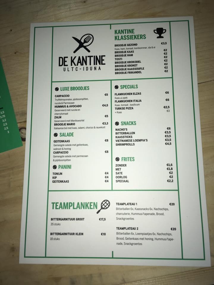 Menu at De Kantine-Iduna, Utrecht