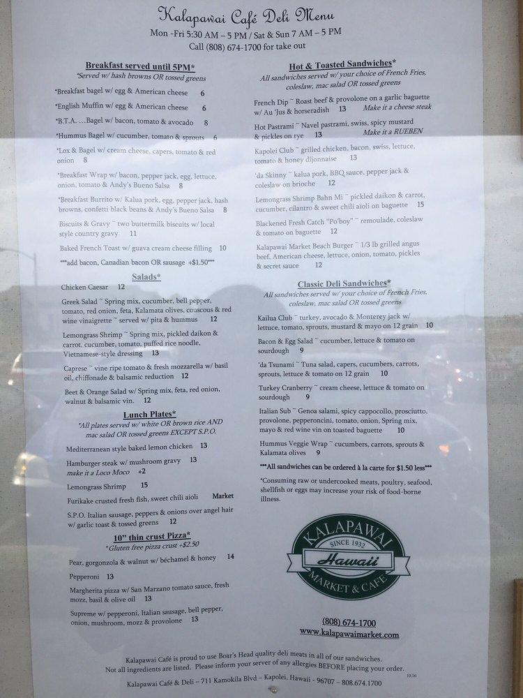 Menu at Kalapawai Cafe & Deli, Kapolei
