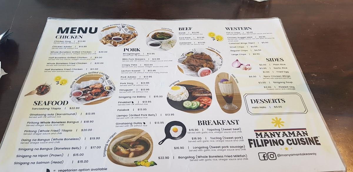 Menu at Manyaman Browns Plains restaurant, Browns Plains