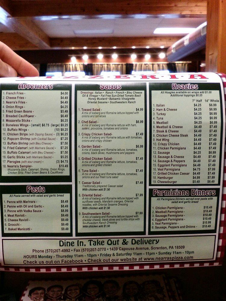Menu at Nearra's Pizzeria, Scranton
