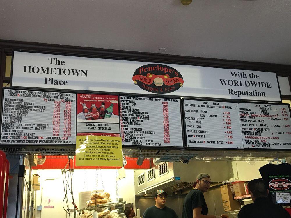 Menu at Penelope's Old Time Burgers restaurant, Estes Park