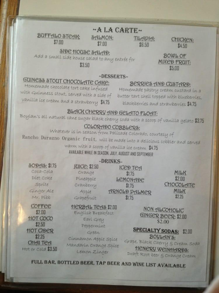 Menu at Tennessee Pass Cafe, Leadville