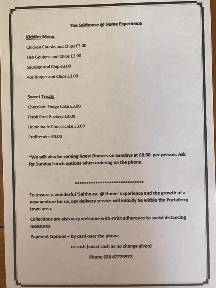 Menu at Salthouse Restaurant, Portaferry