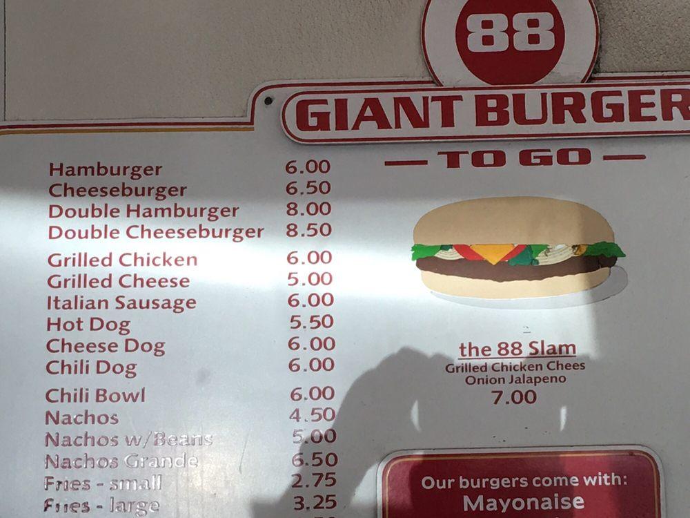 Menu at 88 Giant Burgers To Go fast food, Pine Grove, CA-88