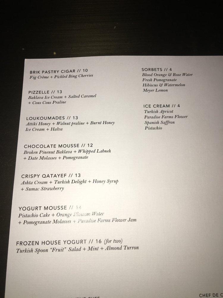 Menu at Byblos Miami restaurant, Miami Beach