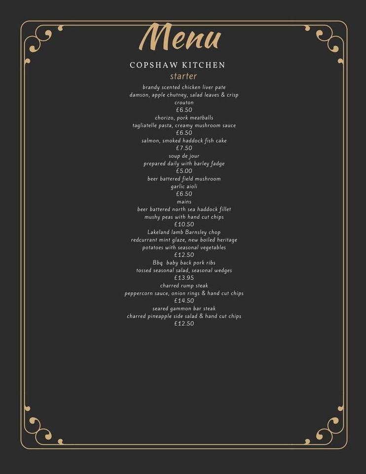 Menu at Copshaw Kitchen cafe, Newcastleton
