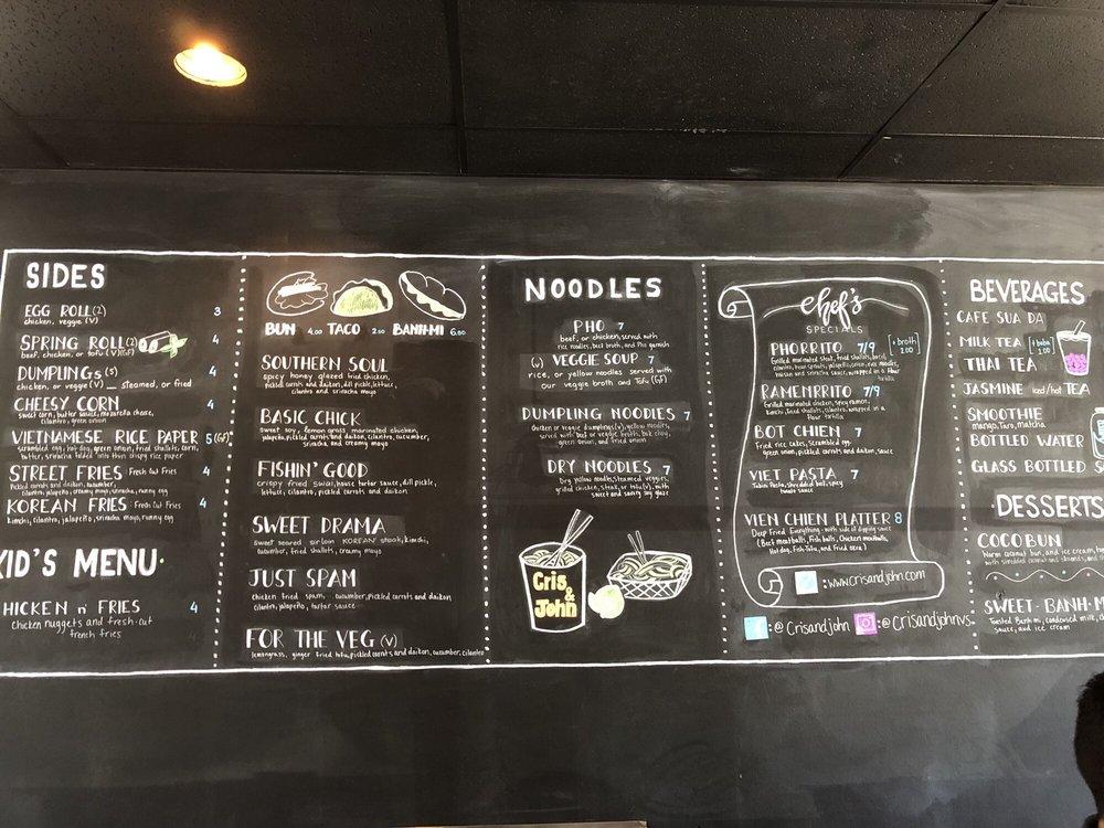 Menu at Cris and John restaurant, Dallas