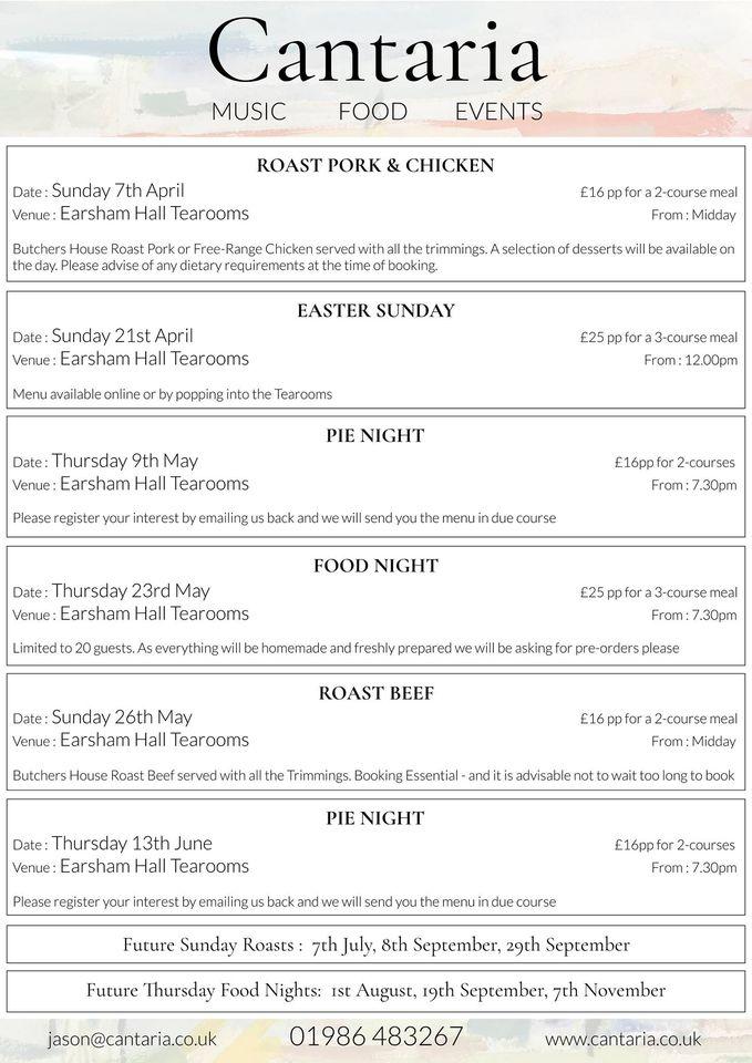Menu at Earsham Hall Tearooms cafe, Bungay