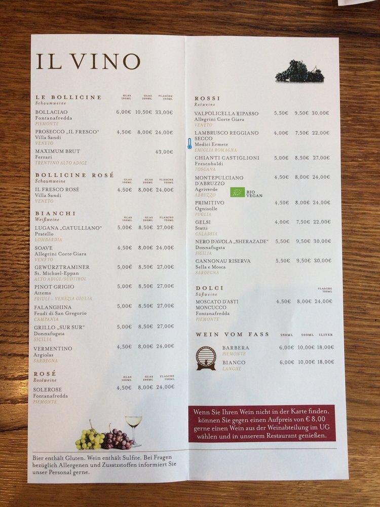 Menu at Eataly Munich restaurant, Munich