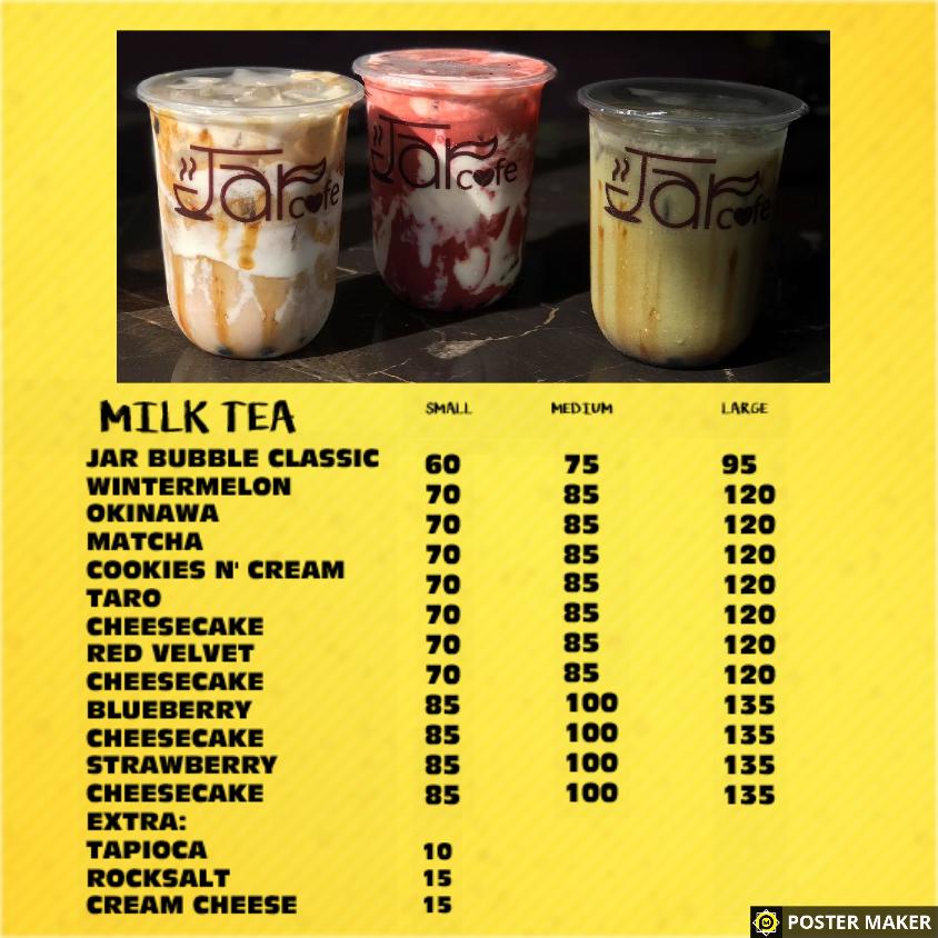 Menu at Jar Cafe, Tagbilaran City