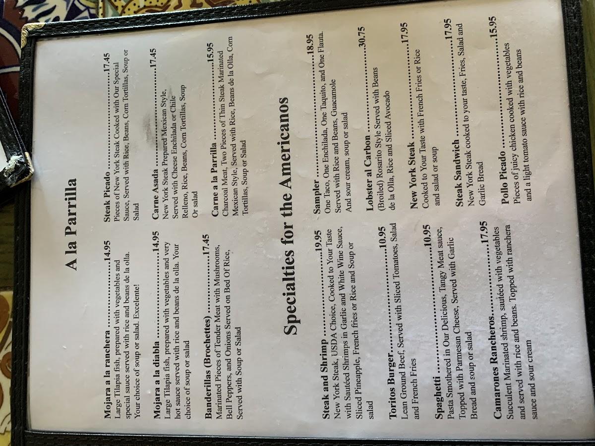 Menu at Los Toritos Mexican Restaurant, Victorville