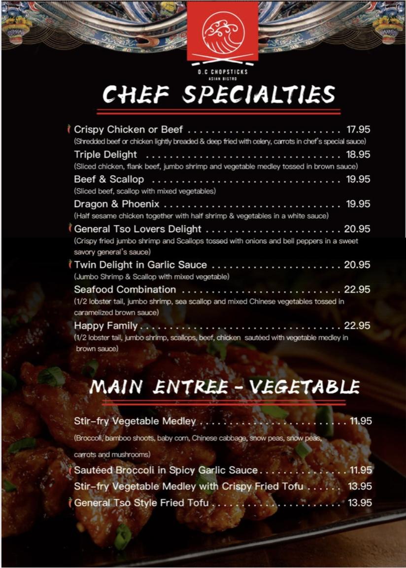 Menu at OC Chopsticks Asian Bistro restaurant, Ocean City