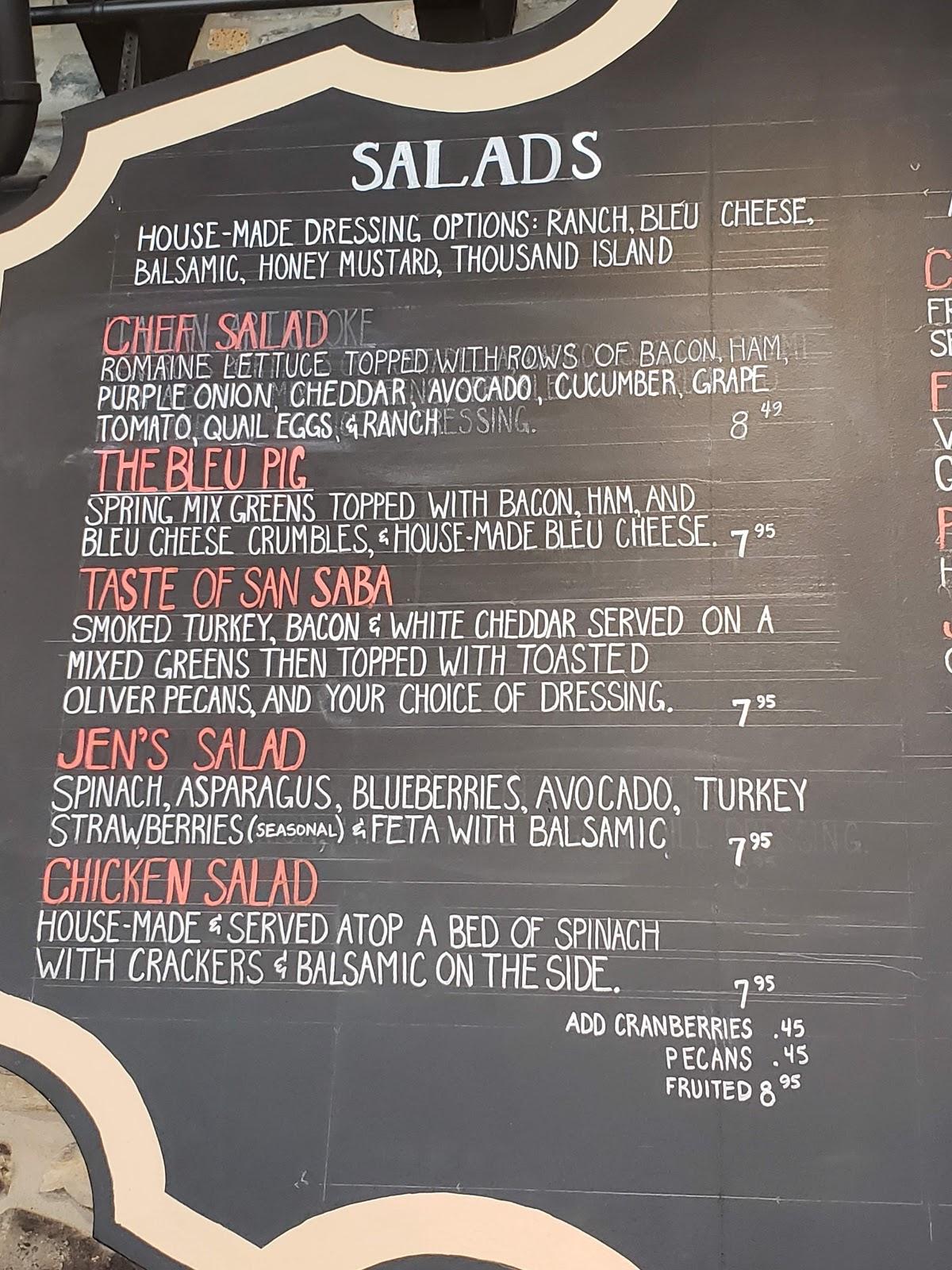 Menu at Oliver & Co. cafe, San Saba