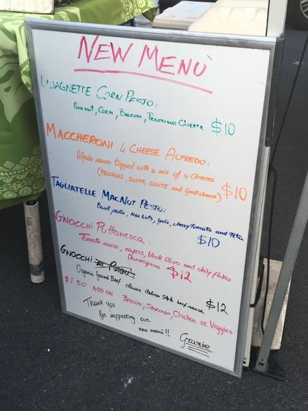 Menu at Onda Pasta restaurant, Honolulu, Ala Moana Farmers Market 1450 ...