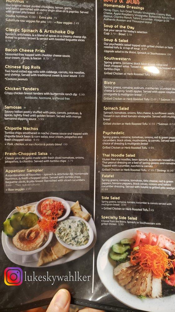 Menu at One World restaurant, Peoria