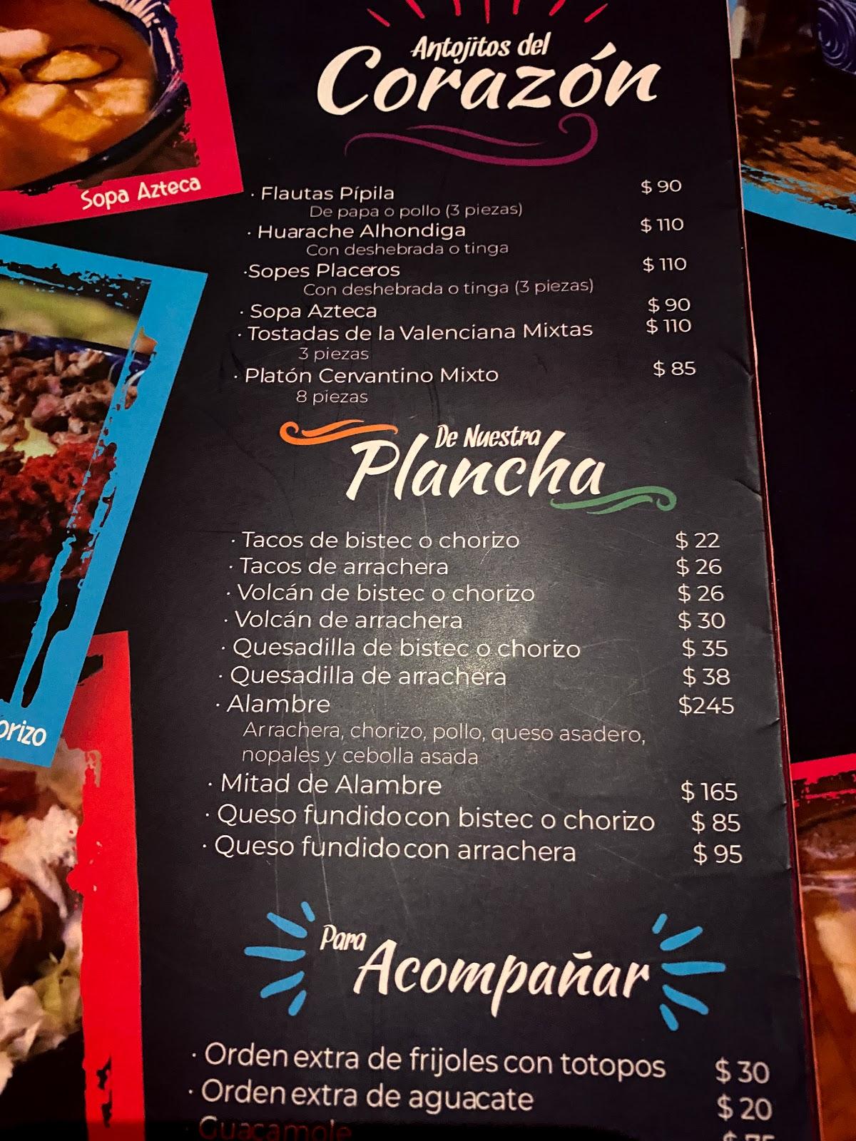 Carta de Restaurante Corazón Mexicano, Guanajuato