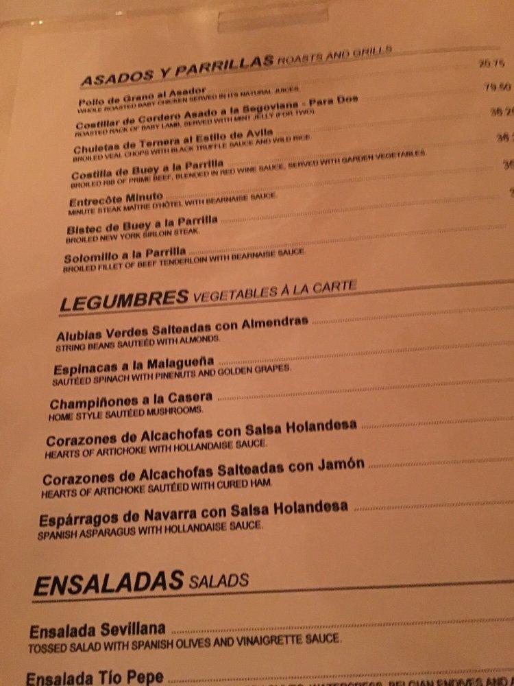 Menu at Restaurante Tio Pepe, Baltimore, 10 E Franklin St