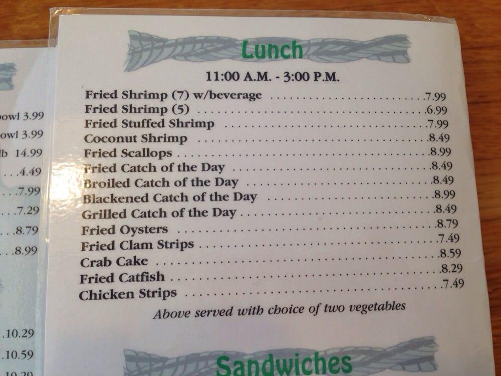Menu at Schooner's Seafood House restaurant, St. Augustine
