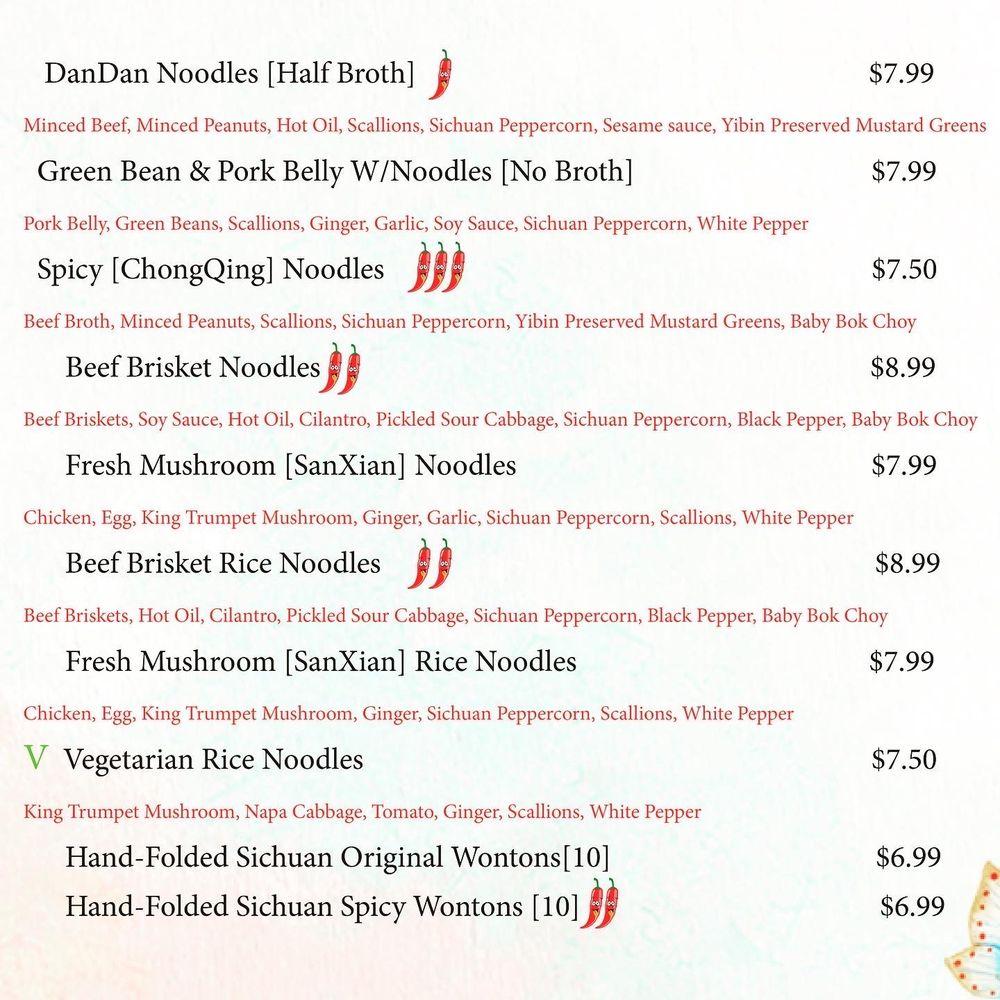 Menu at Shifu Noodle restaurant, San Antonio