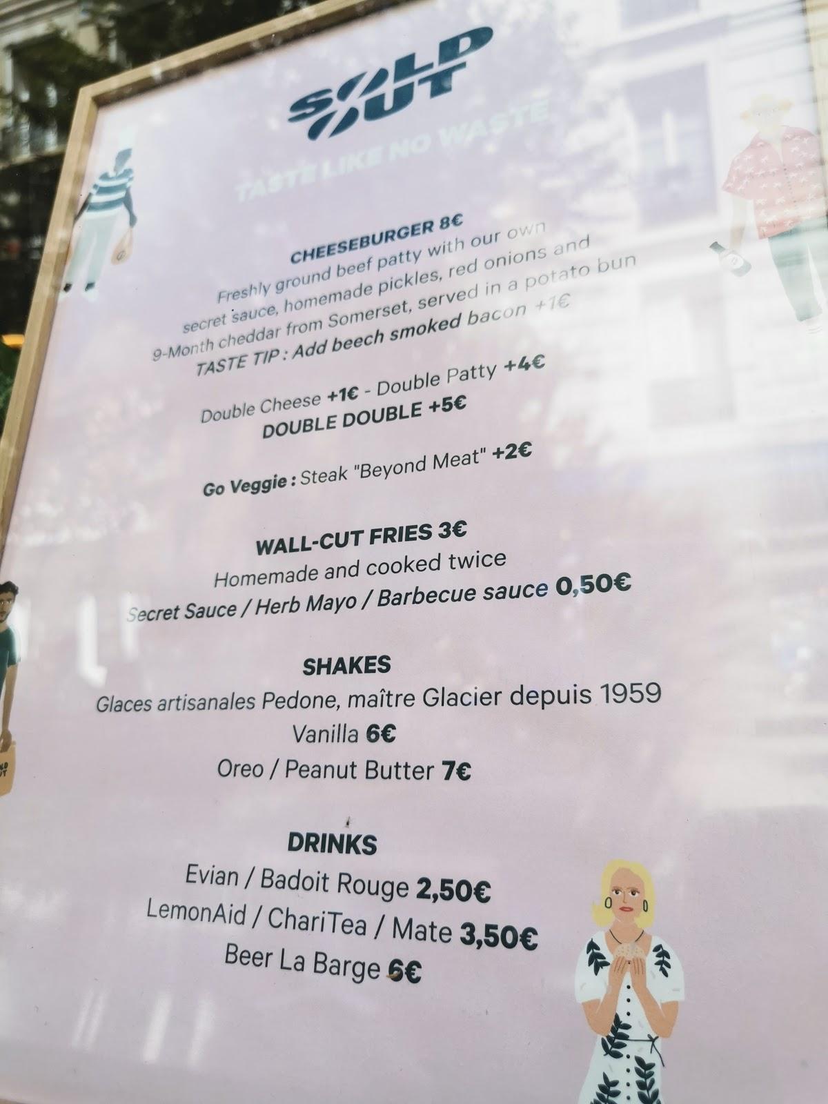 Menu at Sold Out Burger restaurant, Paris, 2 Rue Lucien Sampaix