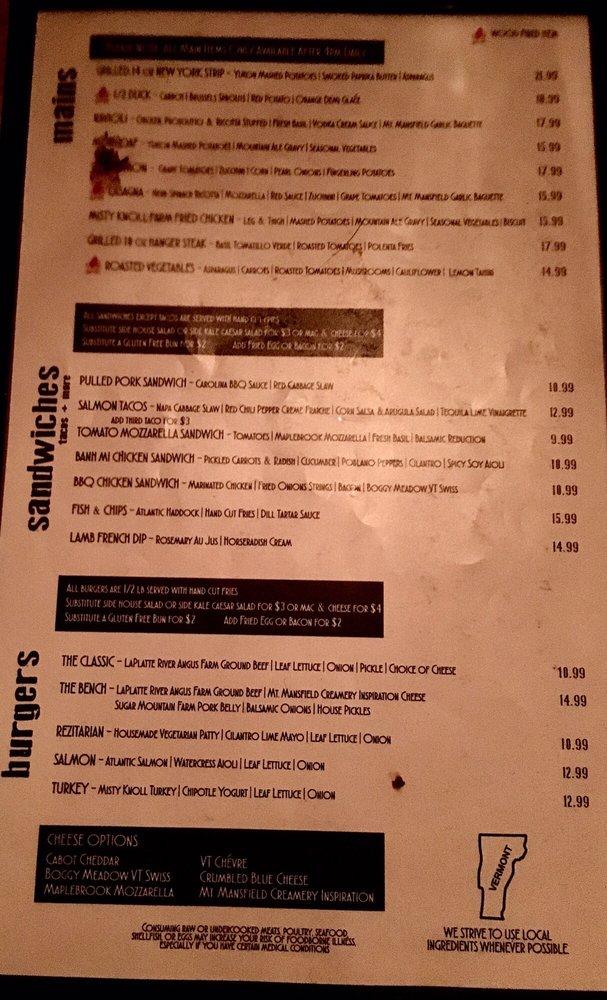 Menu at The Bench pub & bar, Stowe