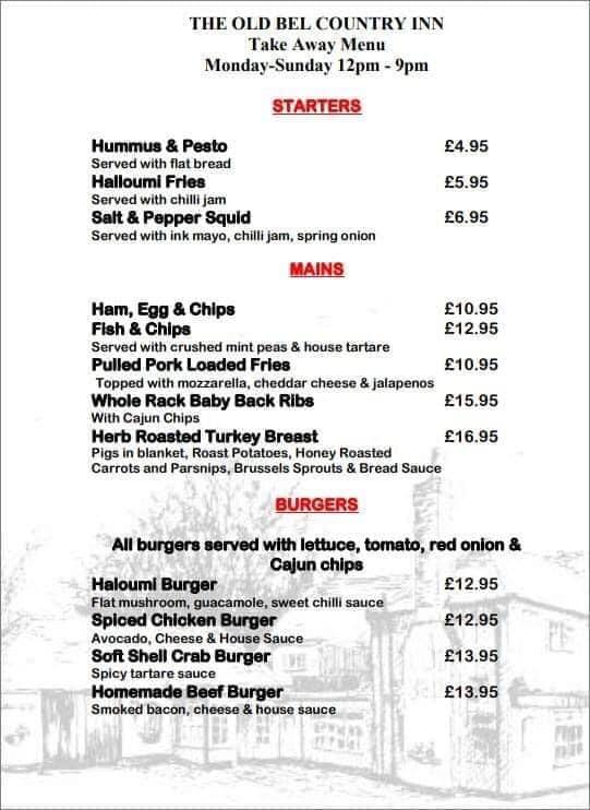 Menu at The Old Bell Country Inn pub & bar, High Wycombe
