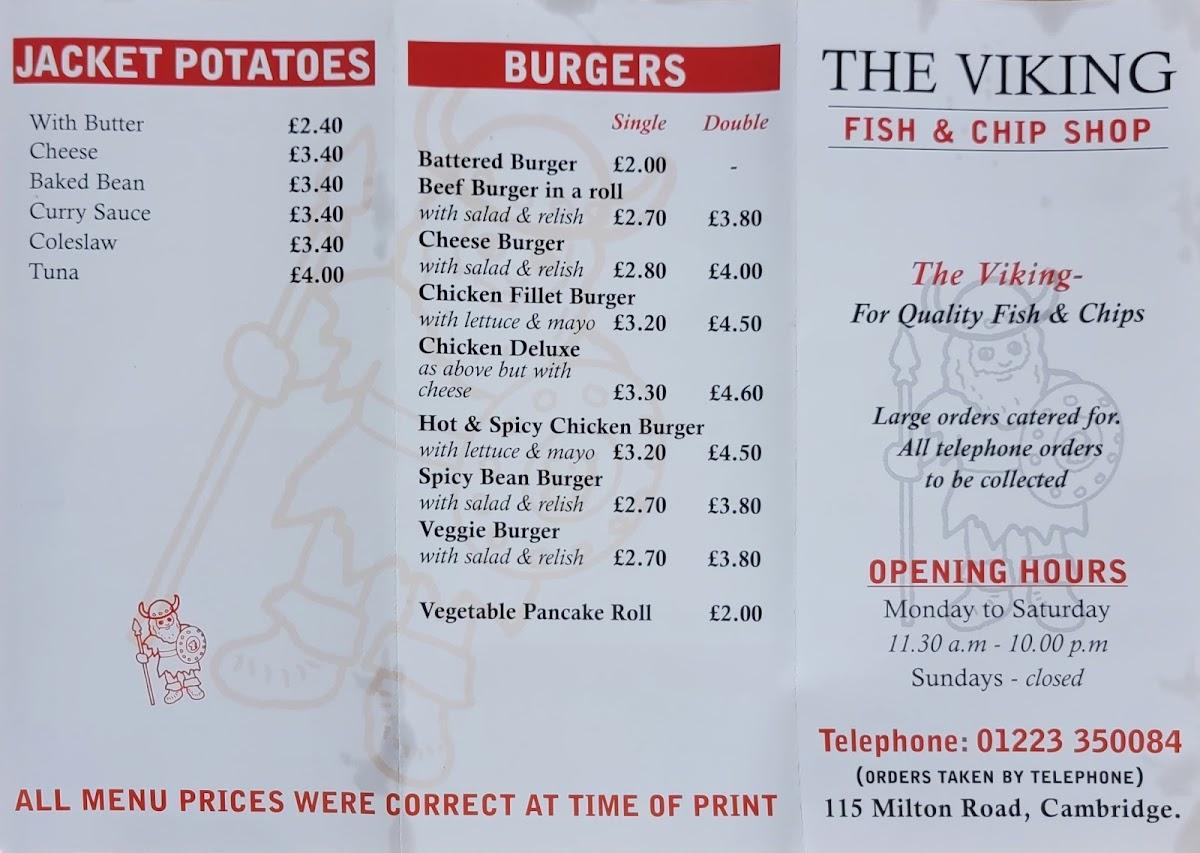 Menu at The Viking fast food, Cambridge