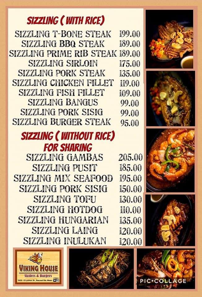 Menu at Viking House Sizzlers & Burgers restaurant, Manila, D Lubiran