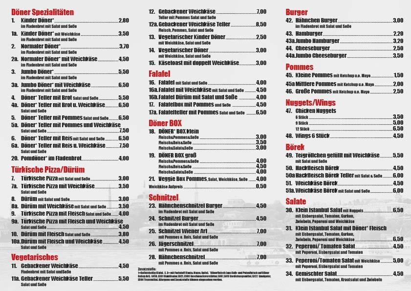 Speisekarte von Bistro Kebap Haus Klein Istanbul pub & Bar, Neukirchen
