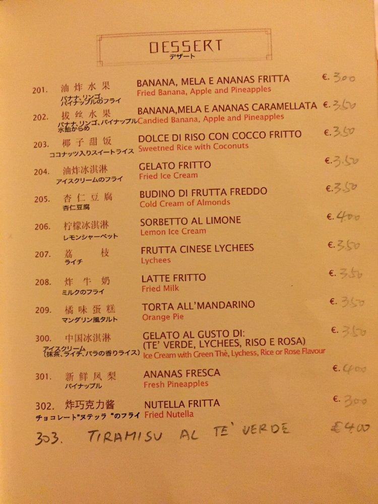 Menu at Il Mandarino restaurant, Florence