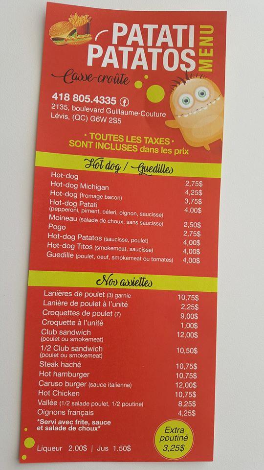 Carta de comida rápida Patati Patatos, Levis