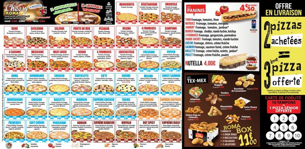 Menu au Pizza Roma restaurant, Saint-Just-en-Chaussée