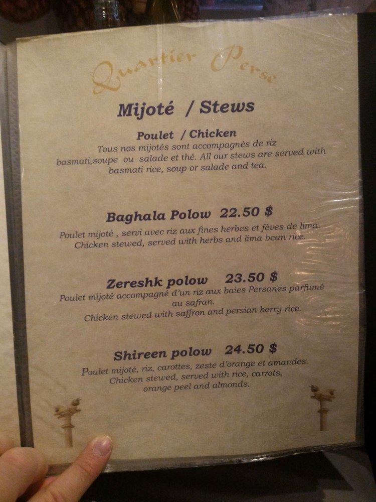 Carta del restaurante Quartier-Perse, Montréal