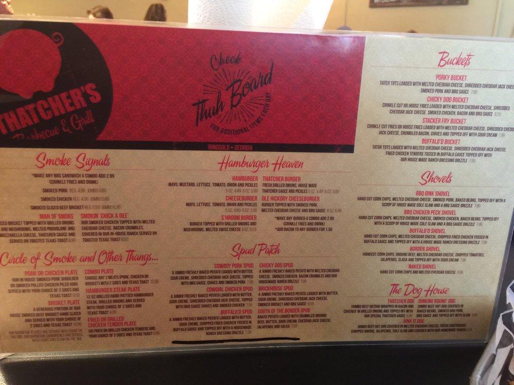 Menu at Thatcher's Barbecue & Grill, Ringgold