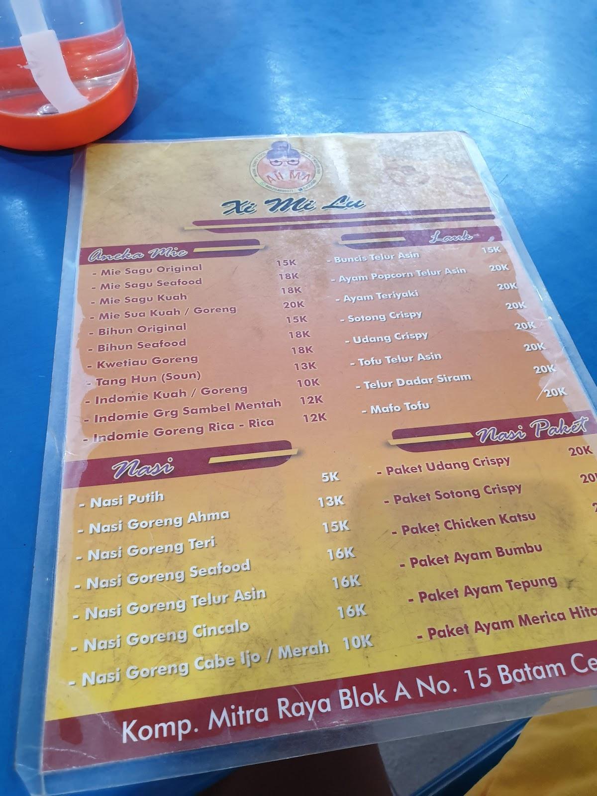 Menu at Ahma Kopitiam restaurant, Batam, Perumahan Mitra Raya Blok A no. 15