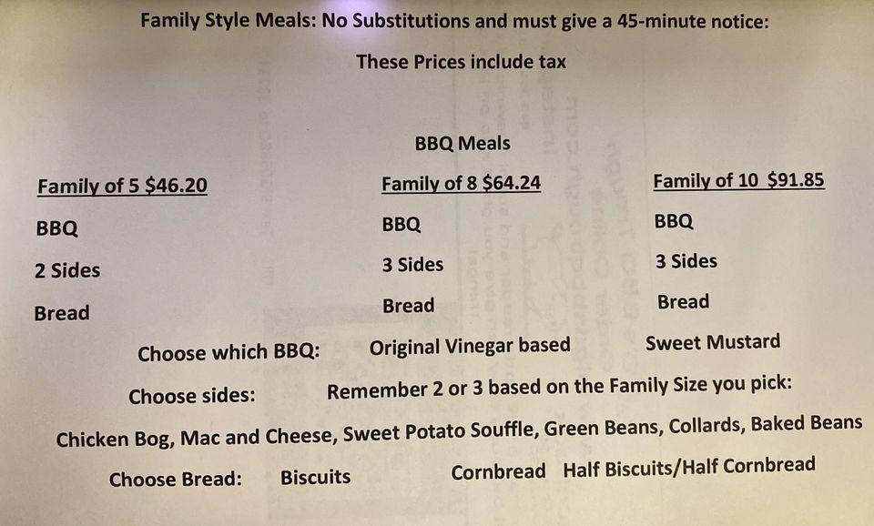 Menu at Big D's BBQ Trough, Conway