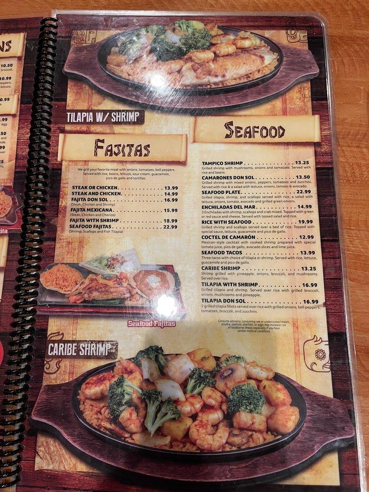 Menu at Don Sol Mexican Grill restaurant, Mattoon