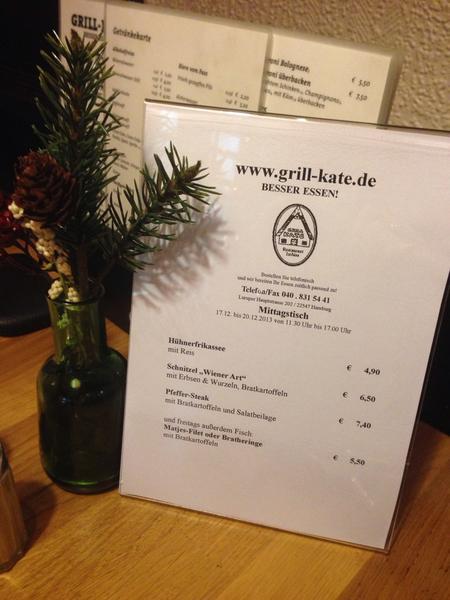 Menu at Grill Kate restaurant, Hamburg