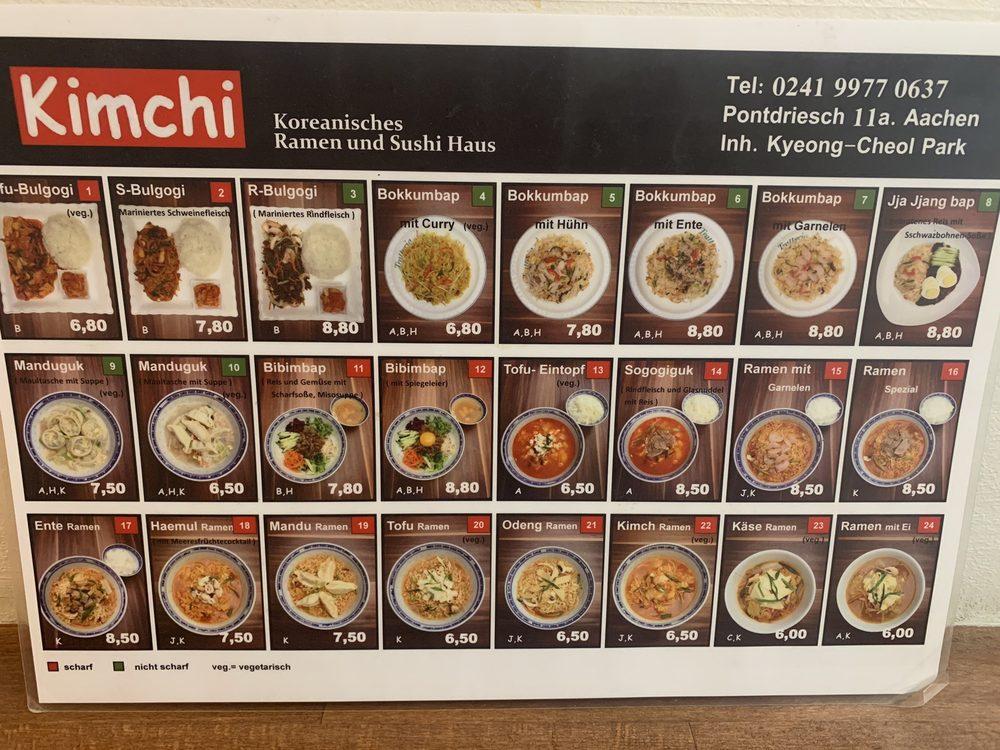 Menu at Kimchi restaurant, Aachen