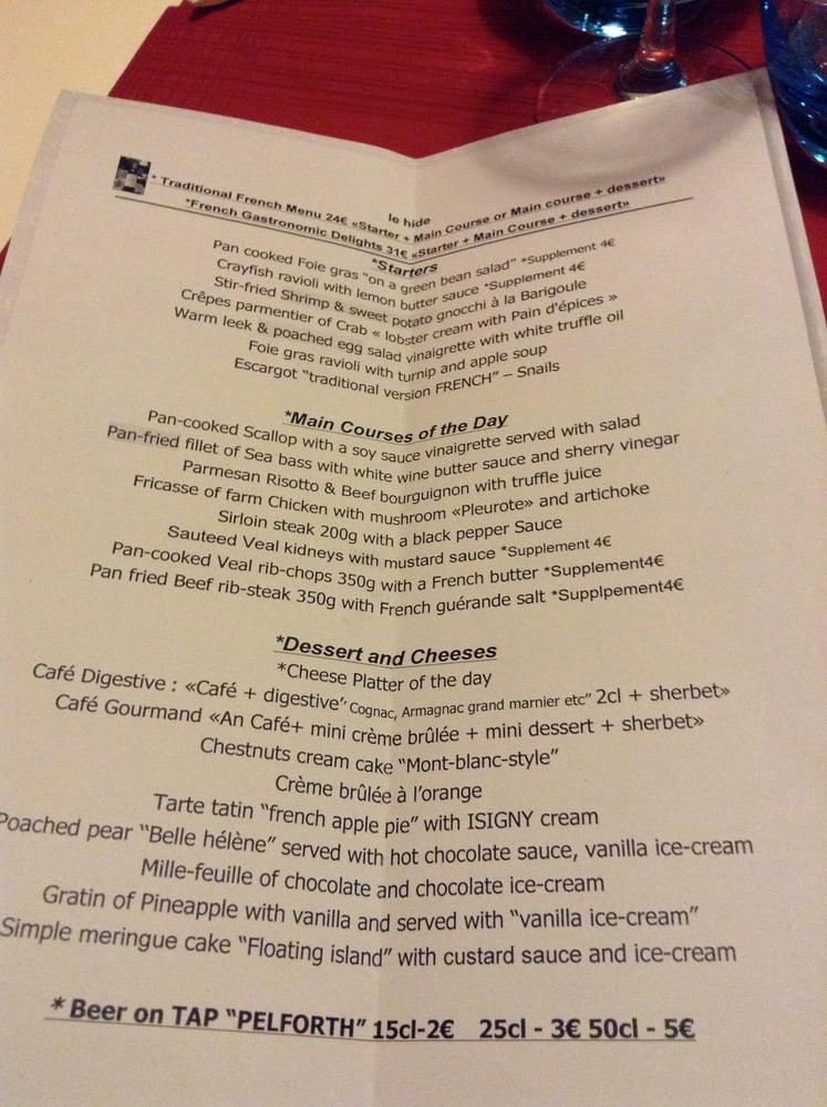 Menu at LE HIDE restaurant, Paris
