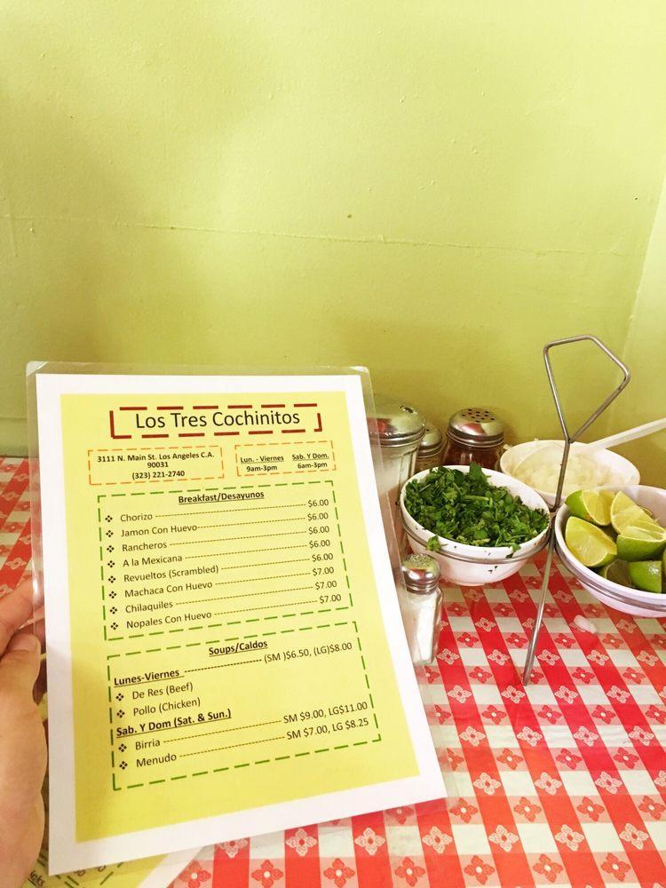 Carta de Los Tres Cochinitos Restaurant, Los Angeles, N Main St