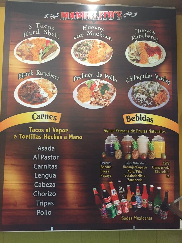 Menu at Manuelito's Mexican Restaurant, Los Angeles