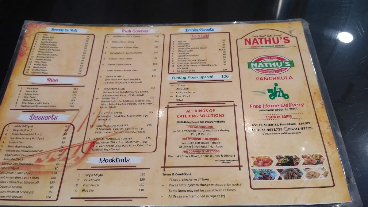 Menu at NATHU'S SWEETS, Panchkula