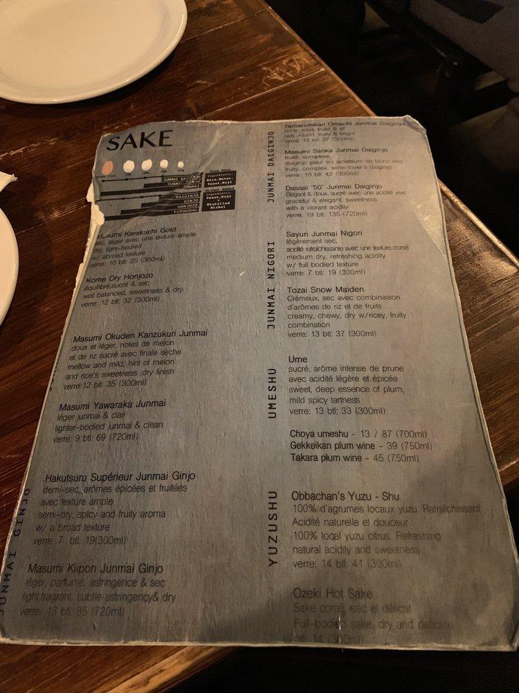 Menu at Otto Yakitori Izakaya restaurant, Montréal