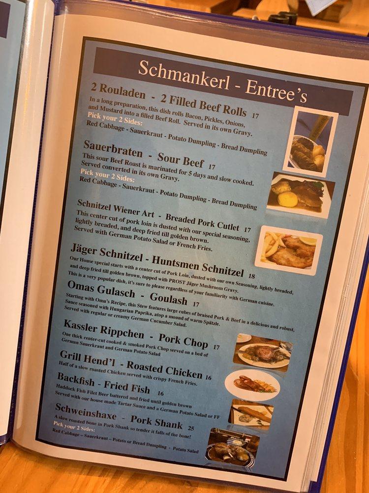 Carta de Prost German Restaurant, Aberdeen, 102 N Rogers St