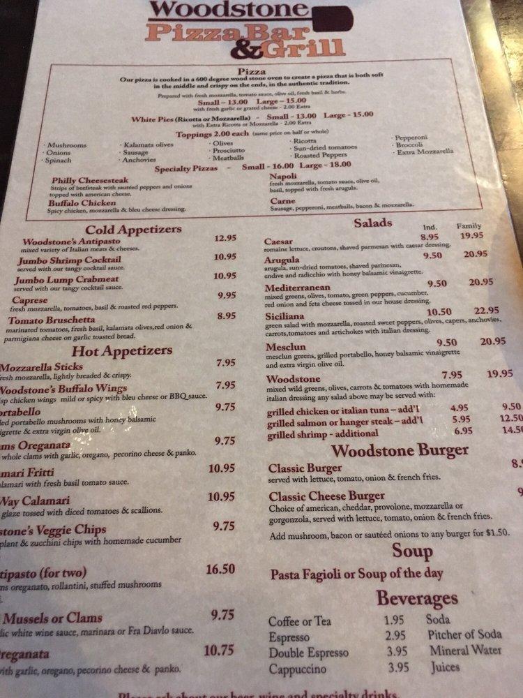 Carta de Woodstone Pizza Bar & Grill, Rochelle Park