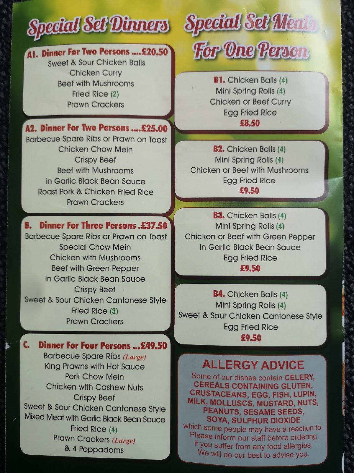 Menu at Golden House fast food, Clase